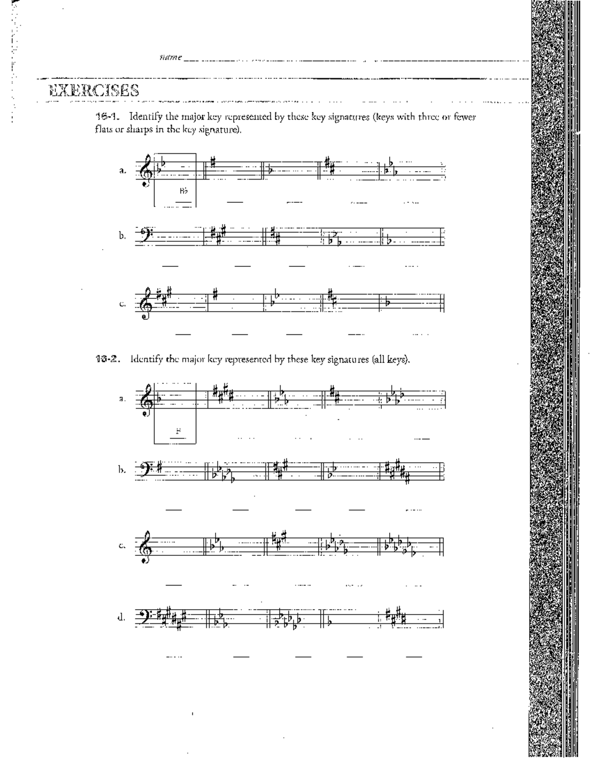 Major Key Signatures - name EXERCISES Identify the major key ...