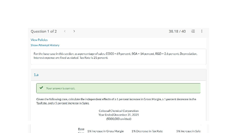 Acc 345 Midterm Problem Set Analysis with COGS and Tax Rate Effects ...