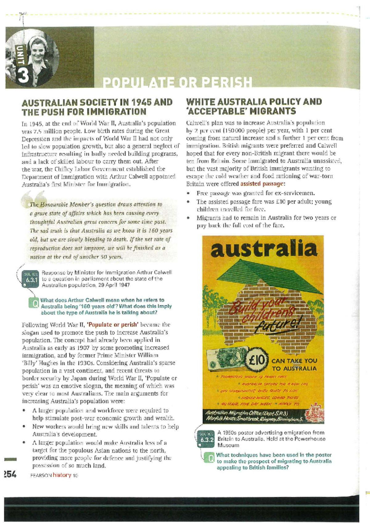 AUSTRALIAN SOCIETY IN 1945: IMMIGRATION & THE WHITE AUSTRALIA POLICY ...