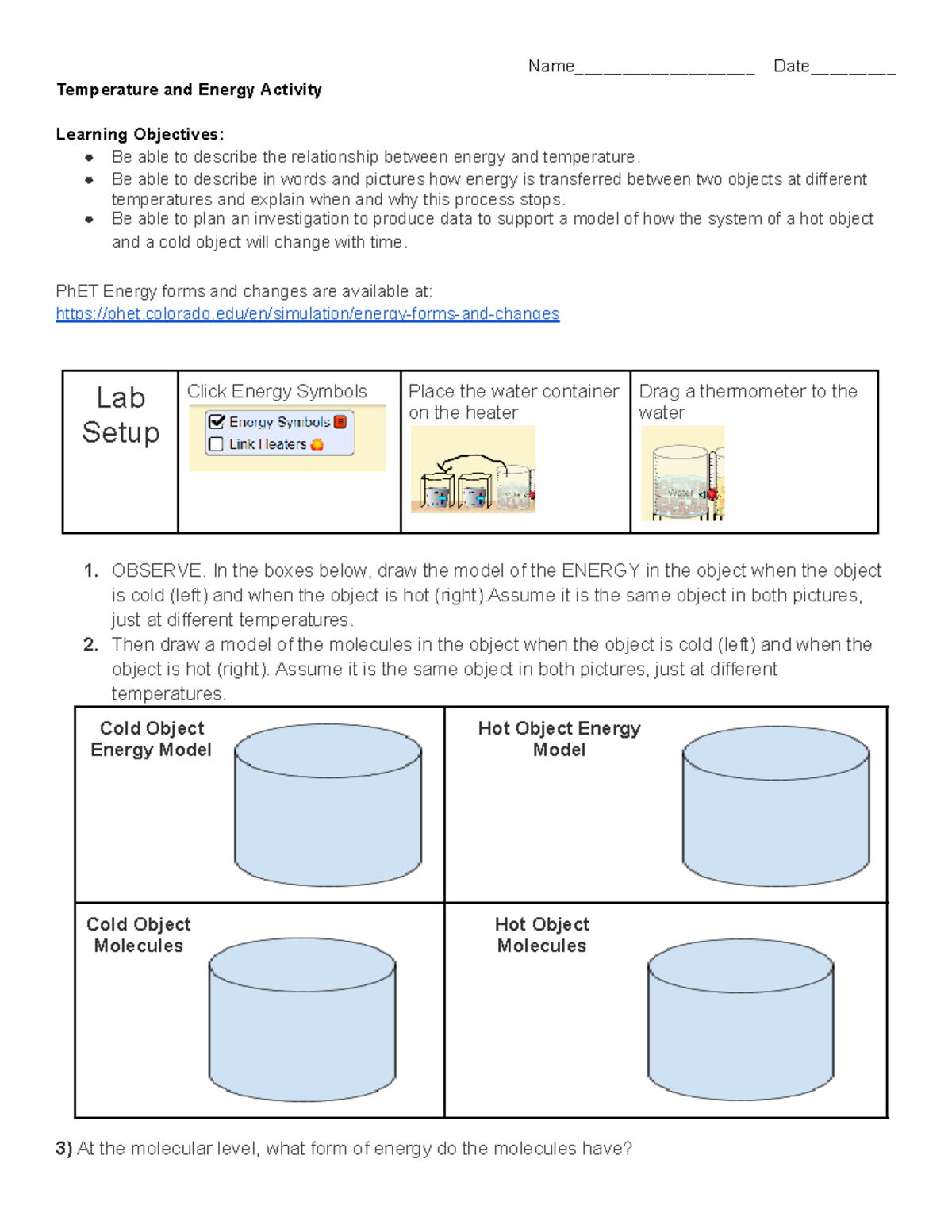 PhET Energy Forms and Temperature Activity SES Lab Guide - Studocu