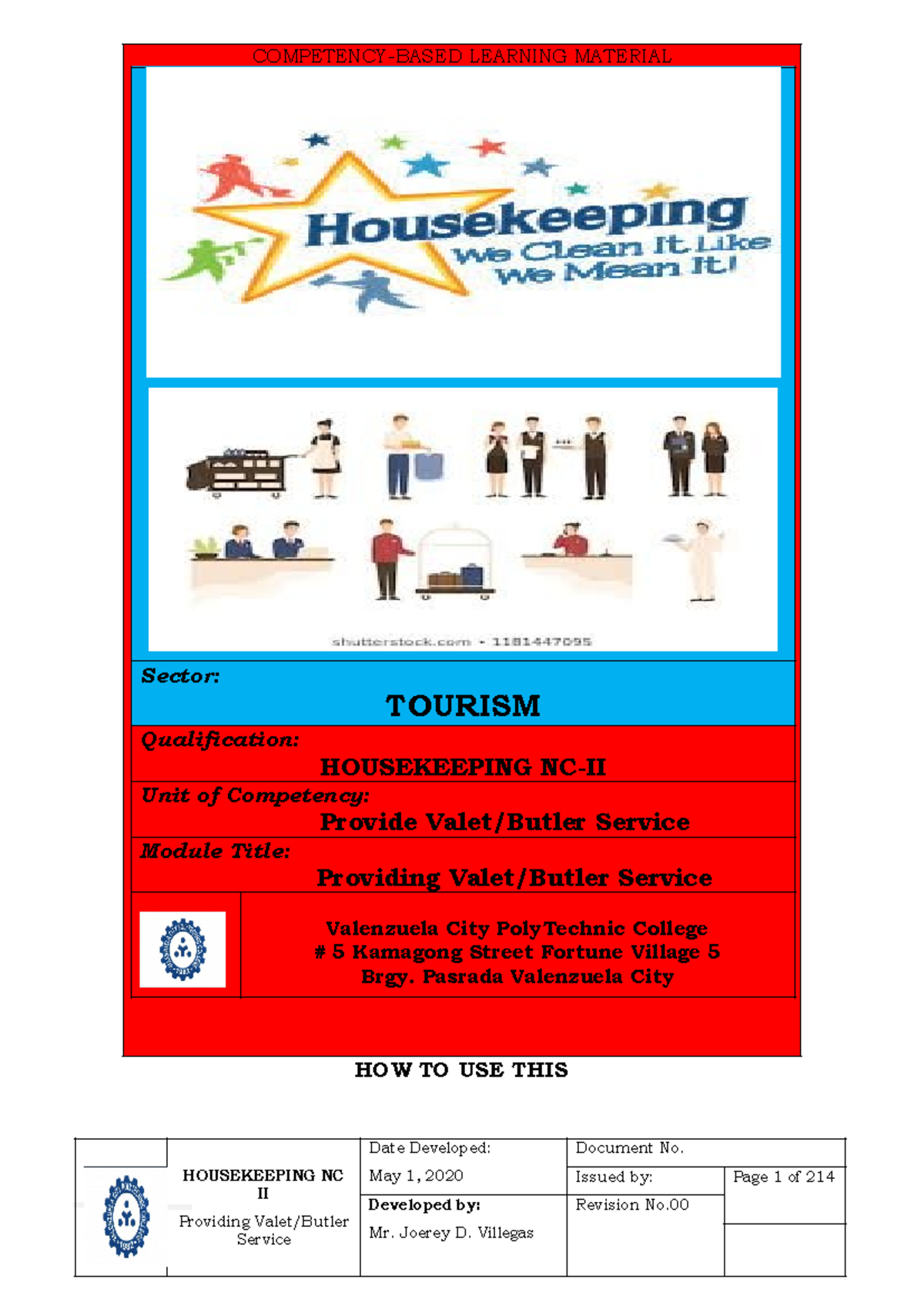 HOUSEKEEPING NCII - HOW TO USE THIS HOUSEKEEPING NC II Providing Valet ...