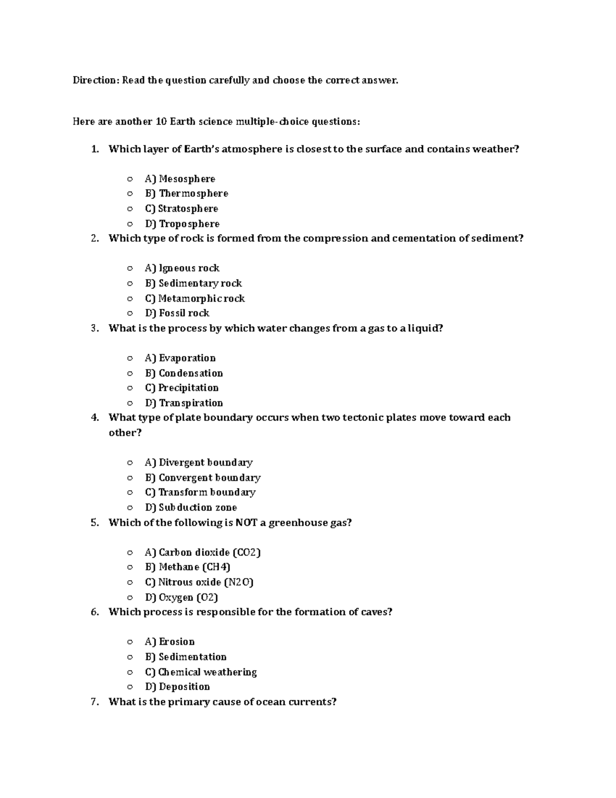 Y132 - Earth Science Quiz: Understanding Atmosphere & Geological ...