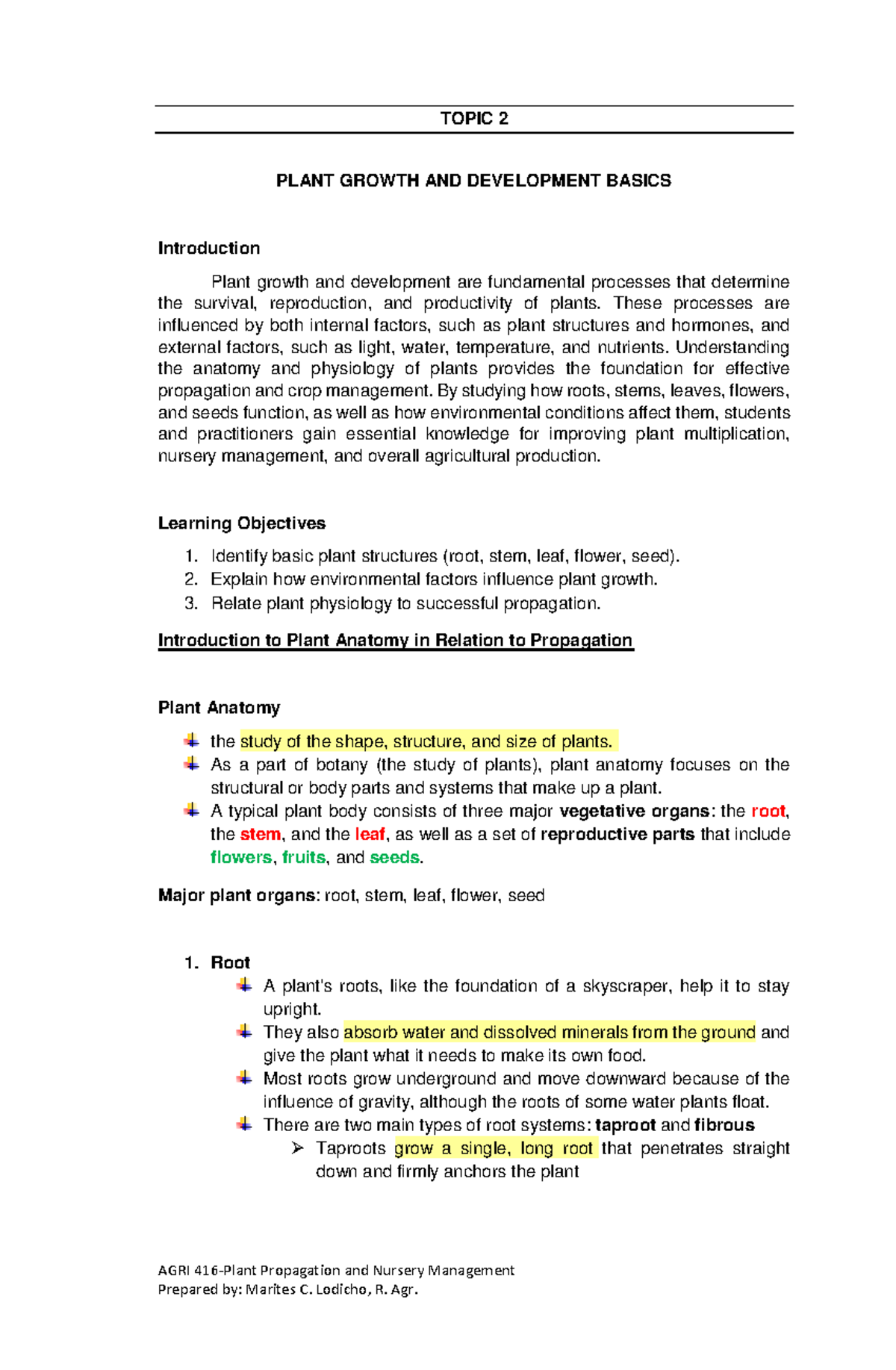 AGRI 101: Basics of Plant Growth and Development - Studocu