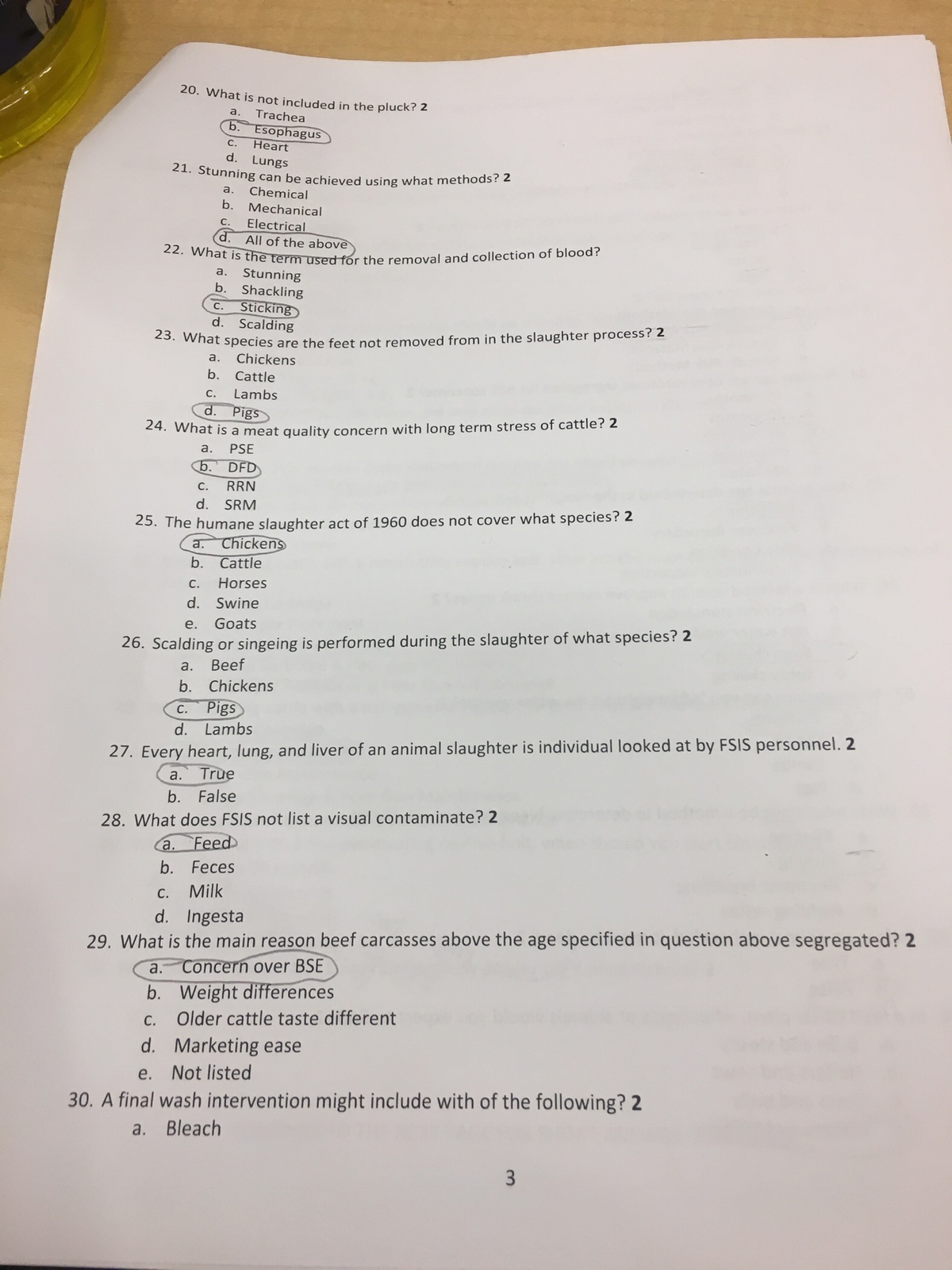 Exam 1 MCQs - Animal Slaughter Process - Prof. Bob Delmore - Studocu