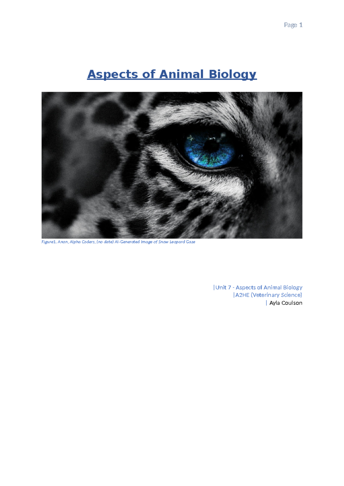 Aspects of Animal Biology Assignment - Aspects of Animal Biology ...