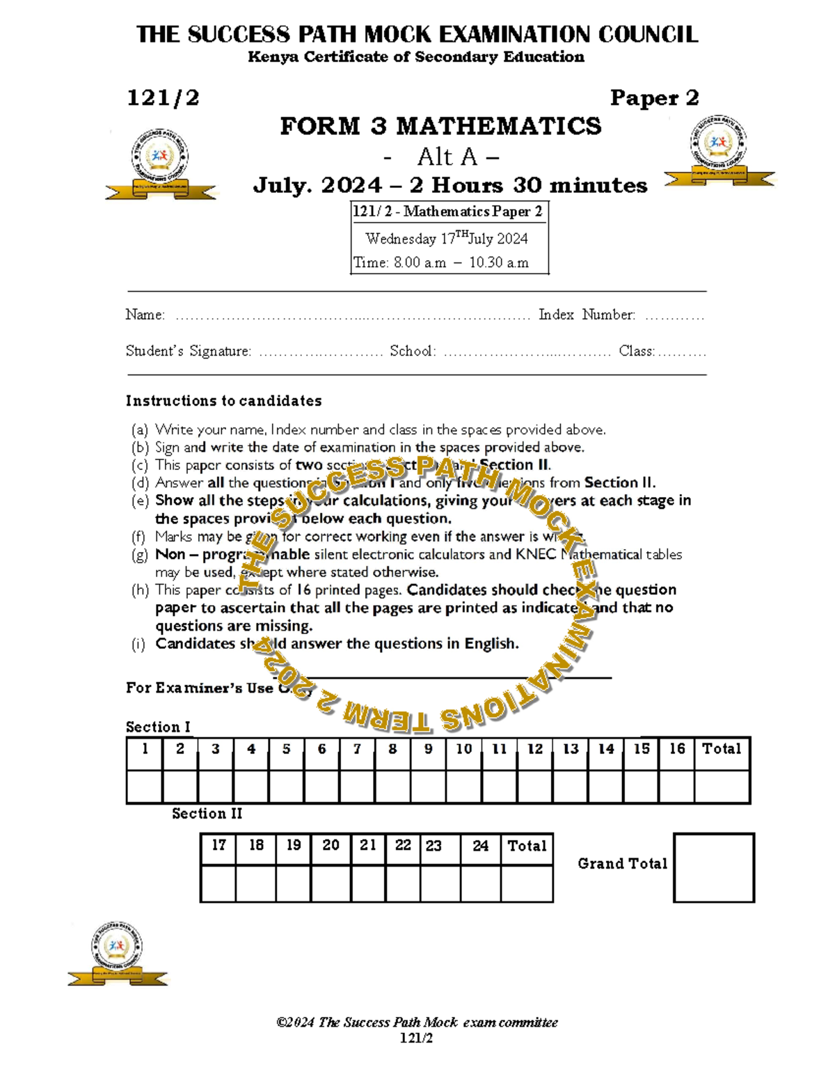 MATH PP2 F3 T2 2024 - Mathematics Mock Exam Reflection - Studocu