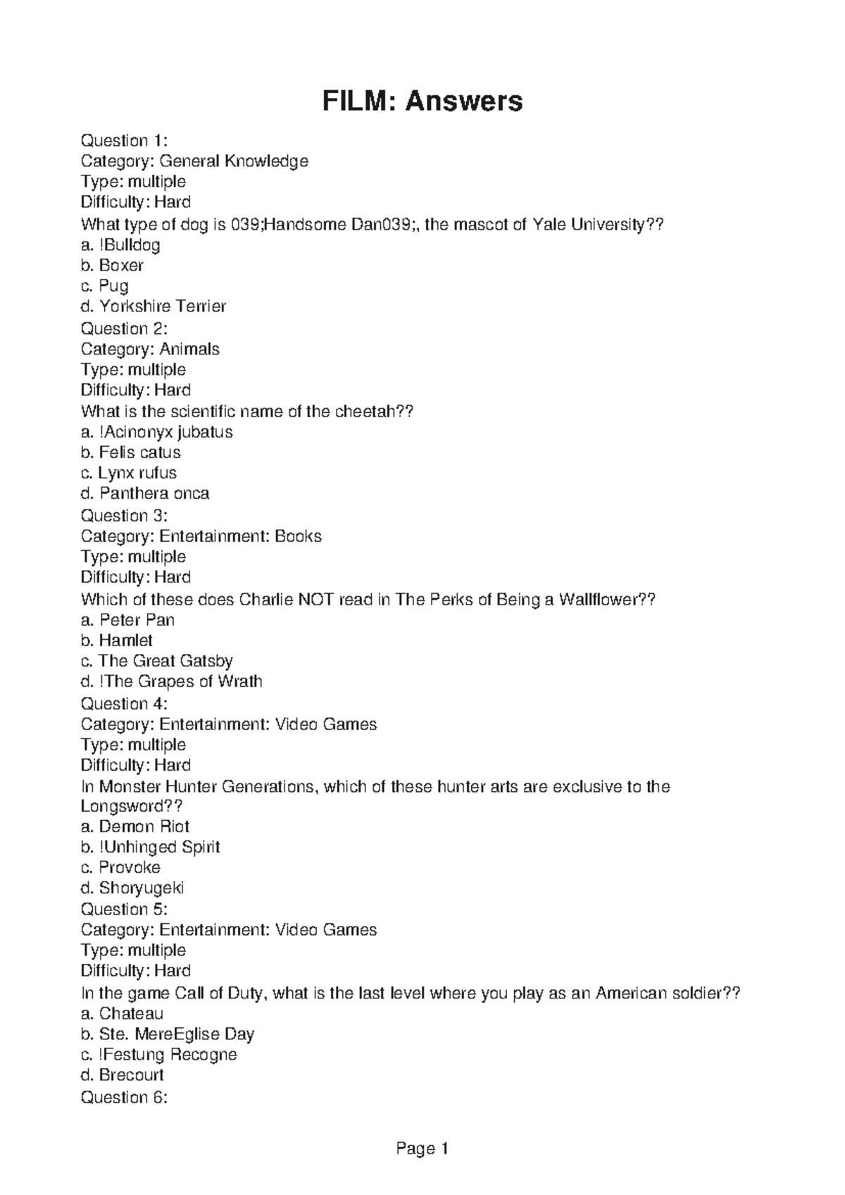 FILM292: General Knowledge & Entertainment Quiz Review 1 - Studocu