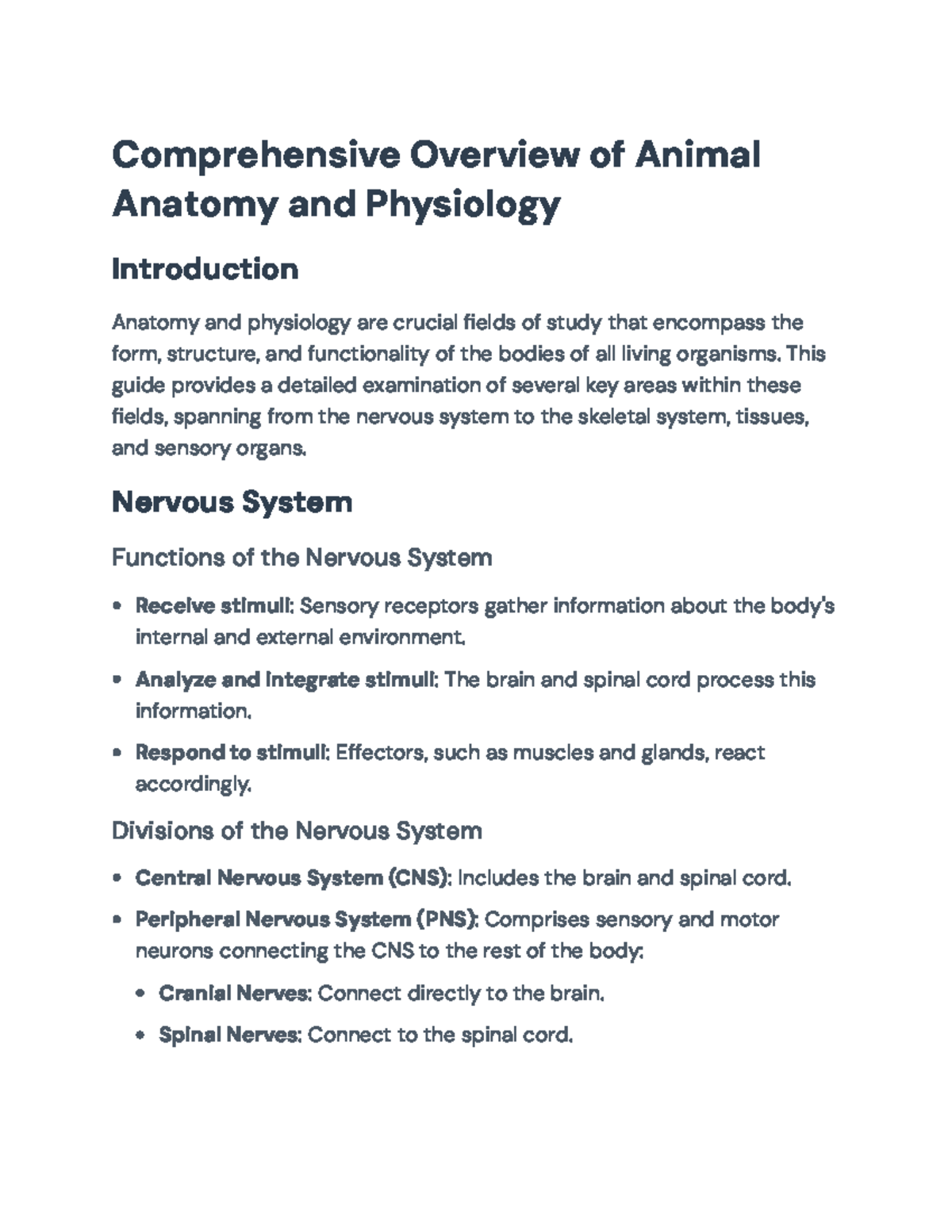 Comprehensive Guide to Animal Anatomy and Physiology (BIO101 ...