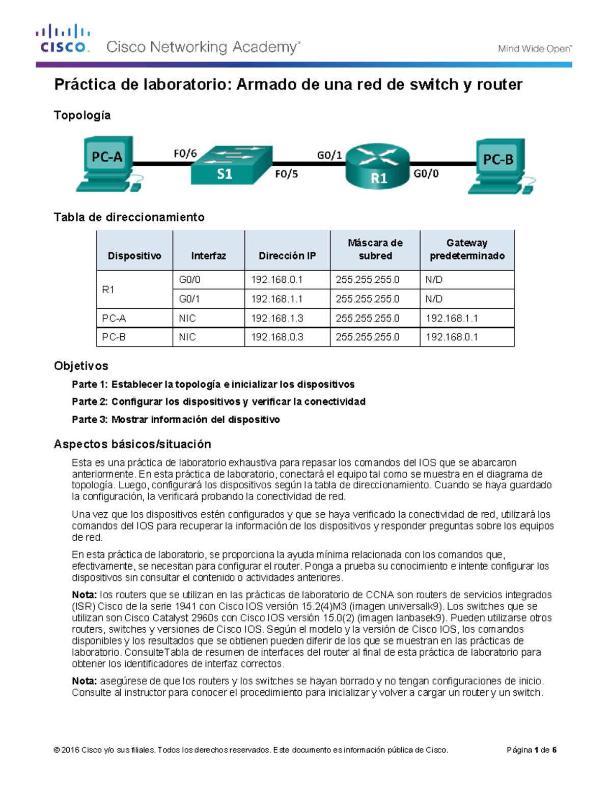 Lab - Building a Switch and Router Network - Topología Tabla de ...