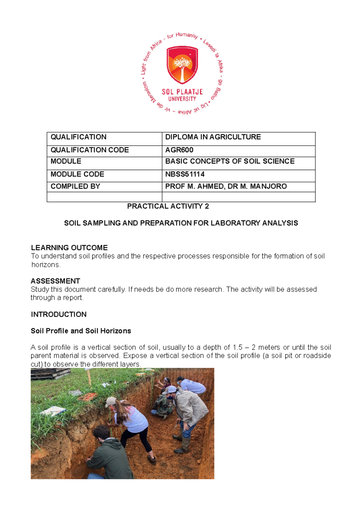 Soil Profile Analysis and Horizon Identification - AGR600 NBSS51114 ...