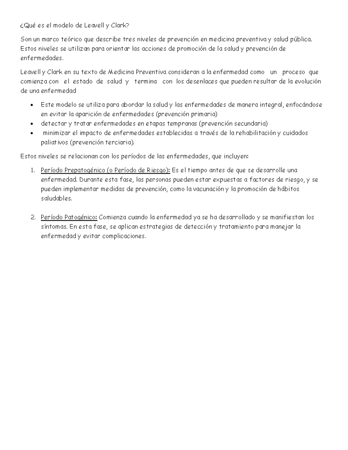Modelo de Leavell y Clark: Niveles de Prevención en Salud Pública - Studocu