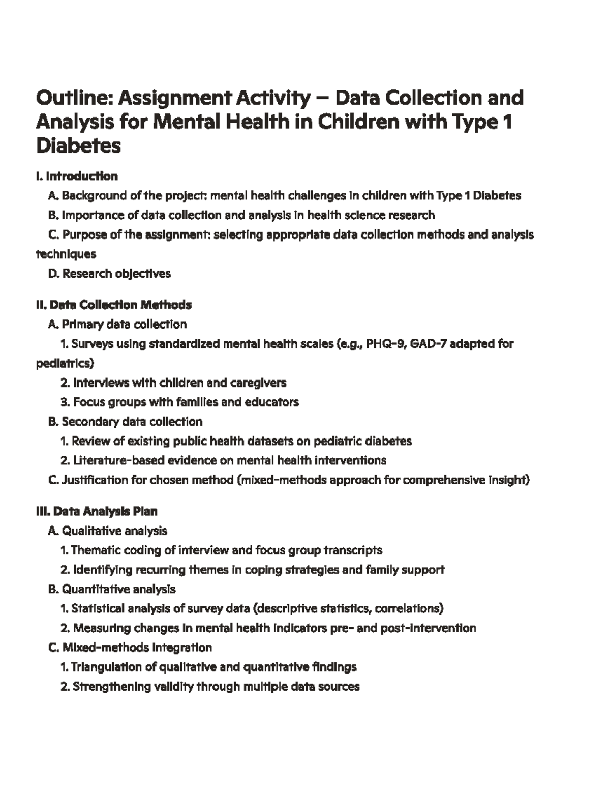 Outline: Final Project on Data Collection & Analysis for Mental Health ...