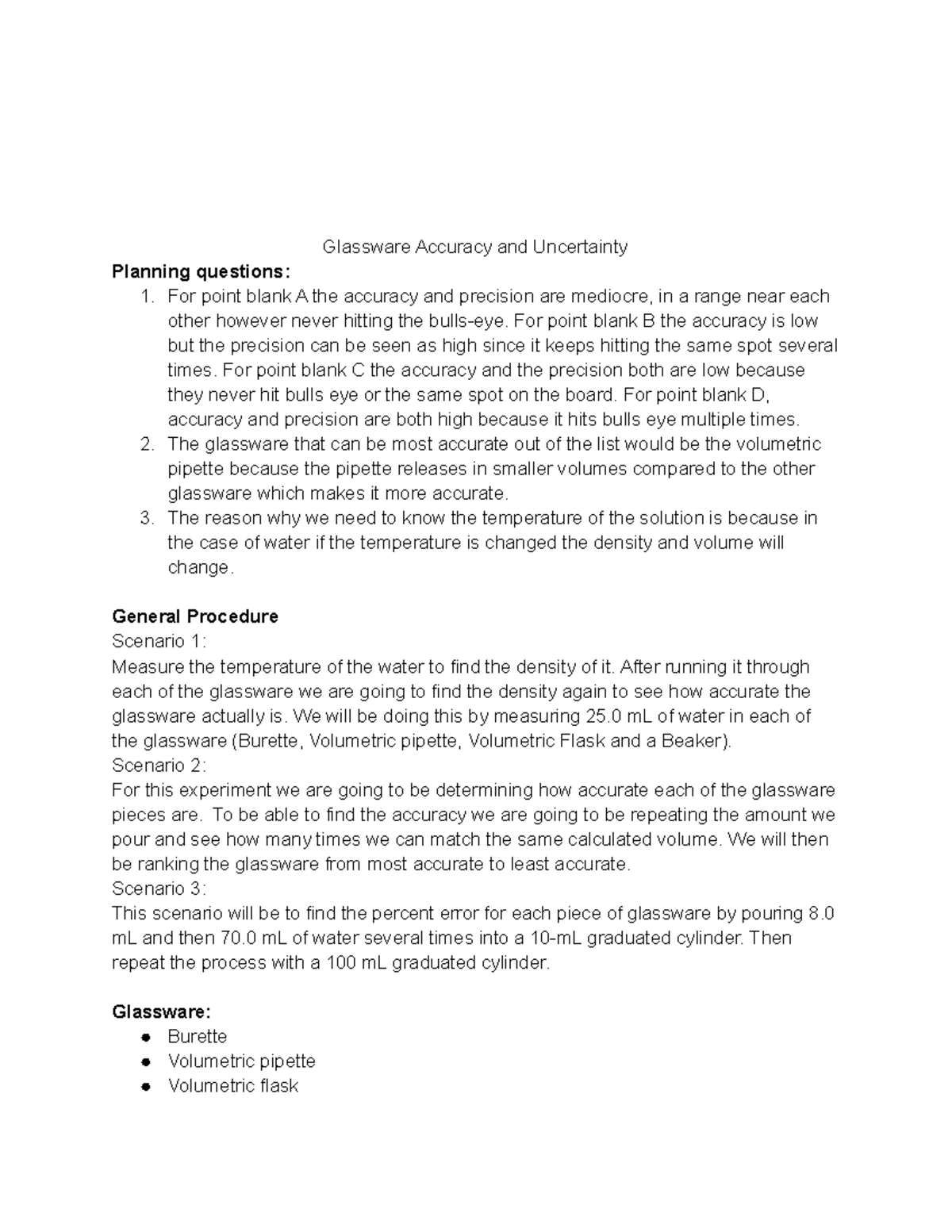 GA CH 261 - Glassware Accuracy and Uncertainty group assignment ...