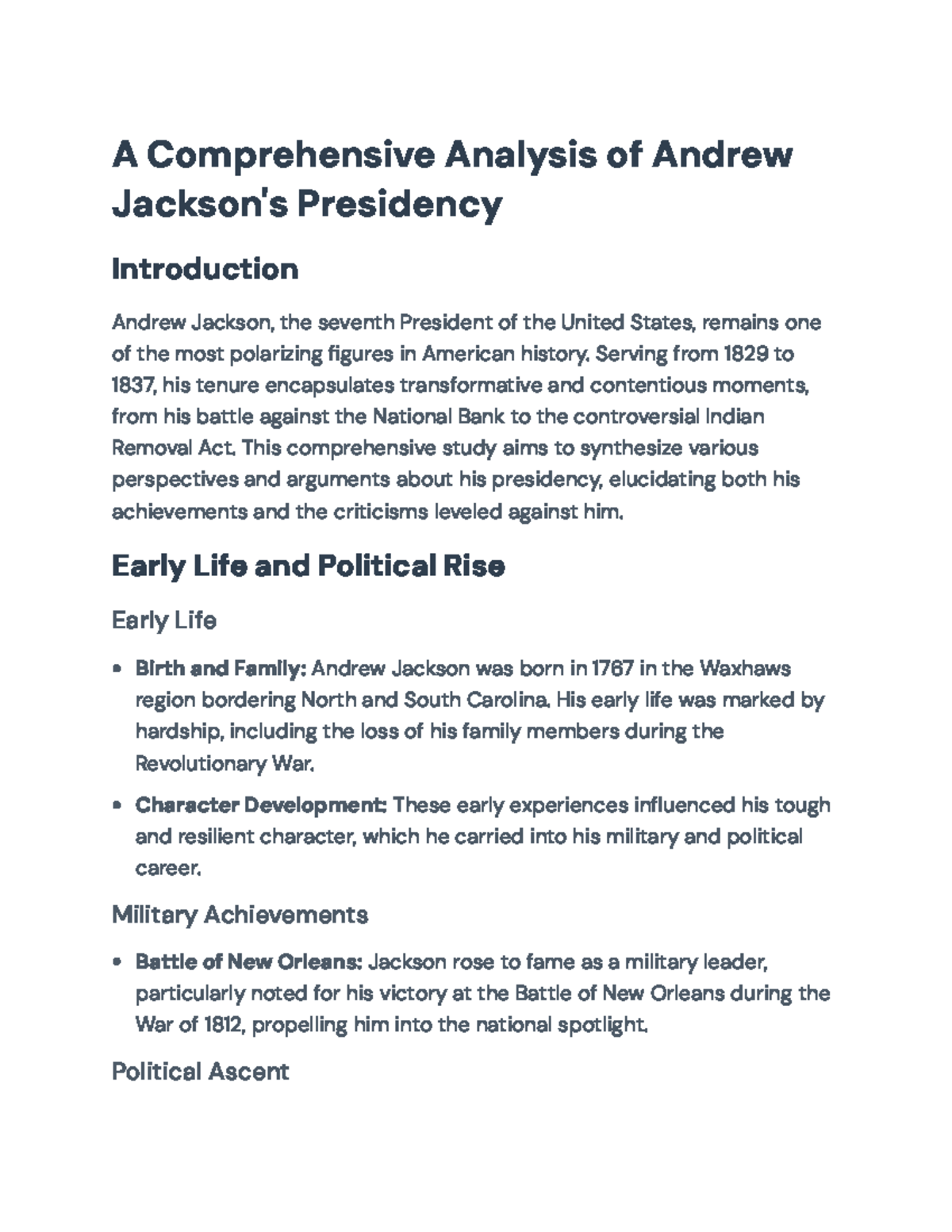 Analysis of Andrew Jackson's Presidency: Key Events & Impact (HIST101 ...