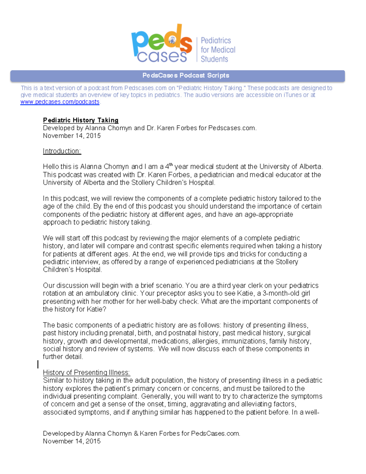 Pediatrics Hx Taking Podcast: Key Elements & Strategies for Ages - Studocu