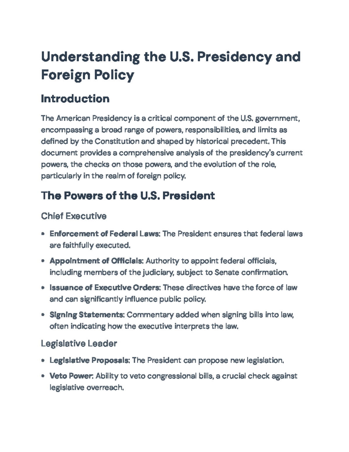 Understanding the U.S. Presidency and Foreign Policy: Powers and Limits ...