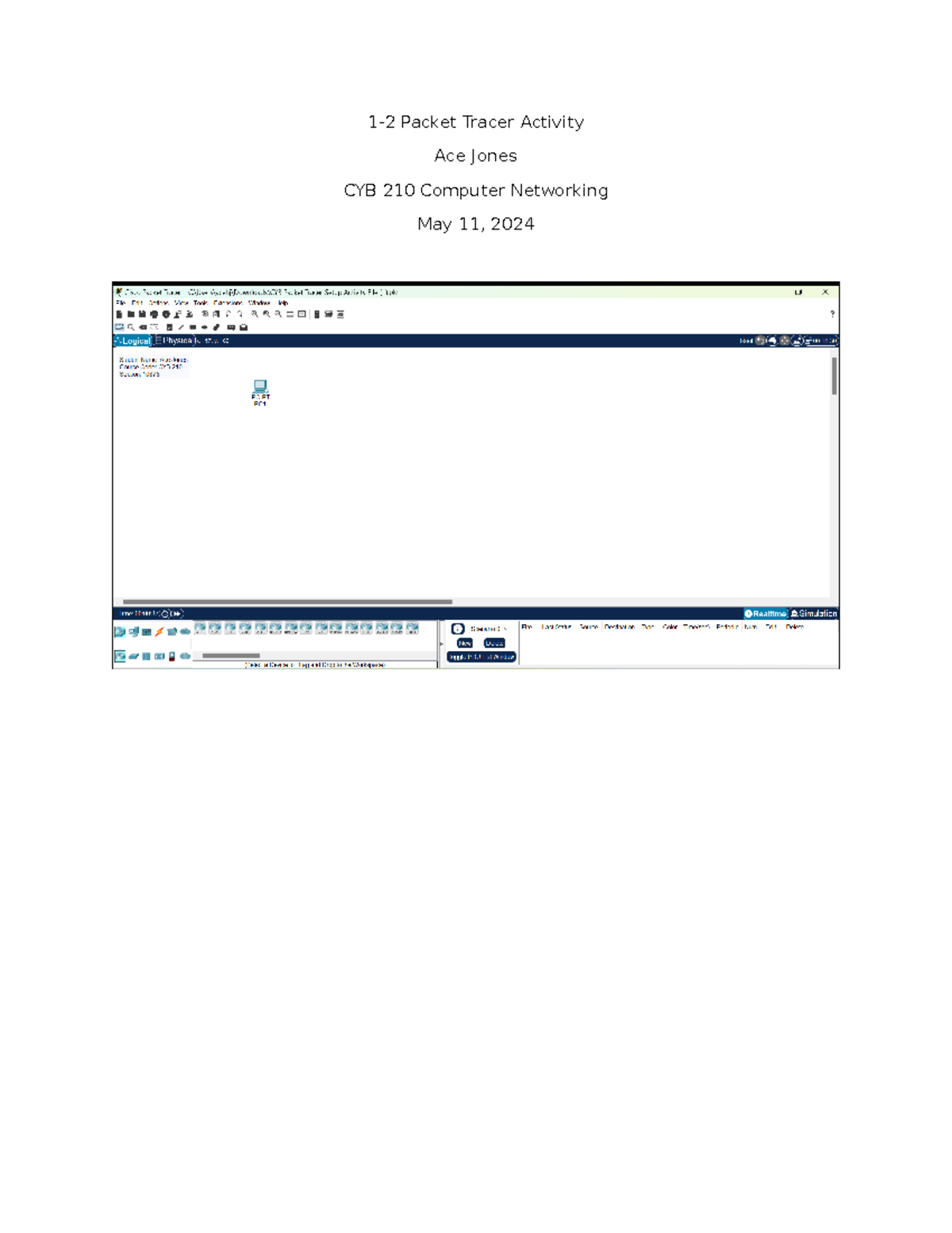 1-2 Packet Tracer Activity Ace Jones - CYB210 - 1-2 Packet Tracer Activity Ace Jones CYB 210 ...