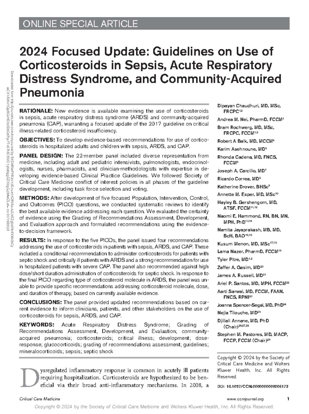 2024 Guidelines for Corticosteroid Use in Sepsis, ARDS & CAP - Studocu