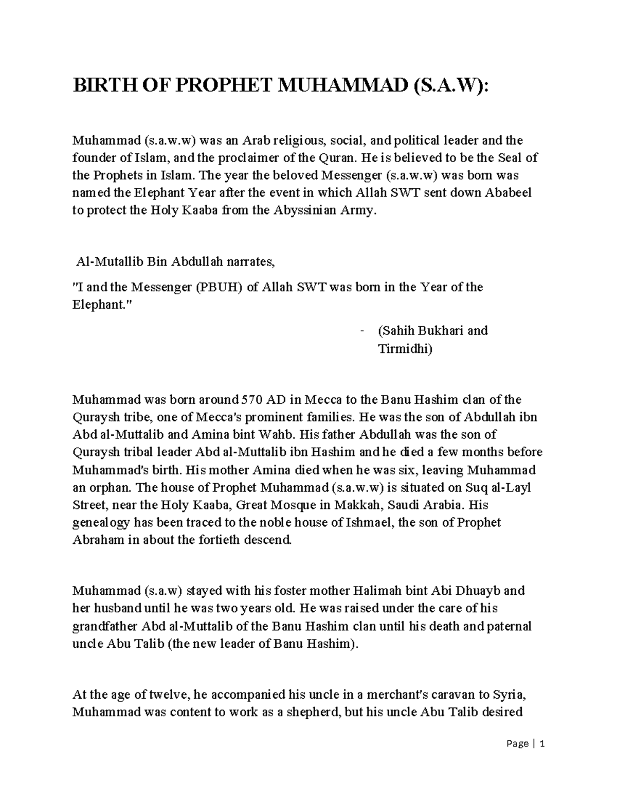 Birth OF Prophet Muhammad (SAW) - BIRTH OF PROPHET MUHAMMAD (S.A ...