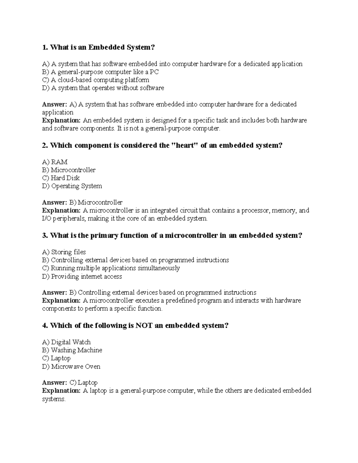Embedded Systems Q&A: Comprehensive Guide for Exam Preparation - Studocu