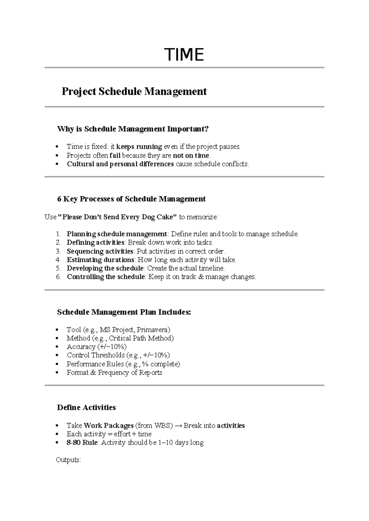 SPM 101: Project Schedule Management Notes and Key Concepts - Studocu