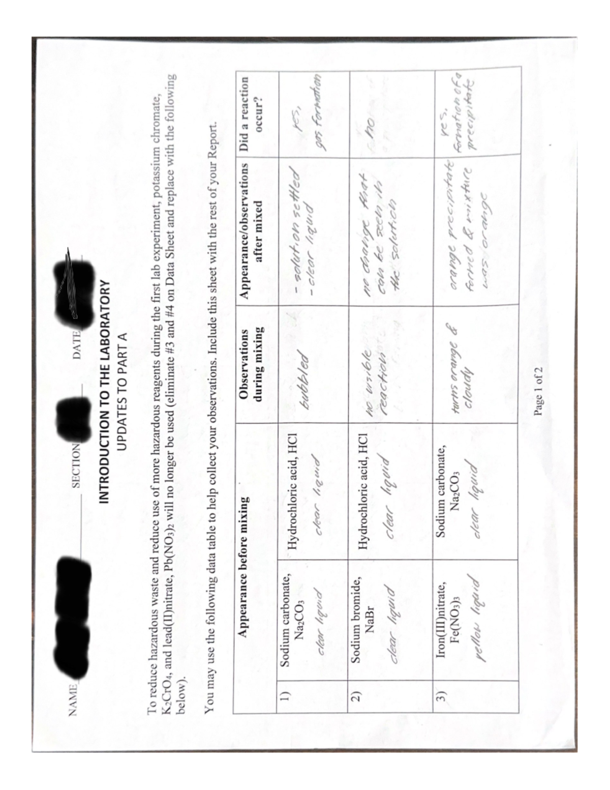 Introduction to the Laboratory Part A-C - NAME SECTION DATE ...