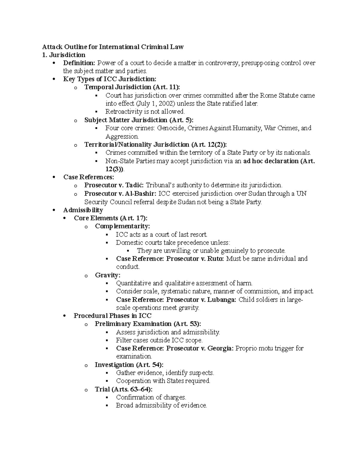 Attack Outline for POWC - Attack Outline for International Criminal Law ...