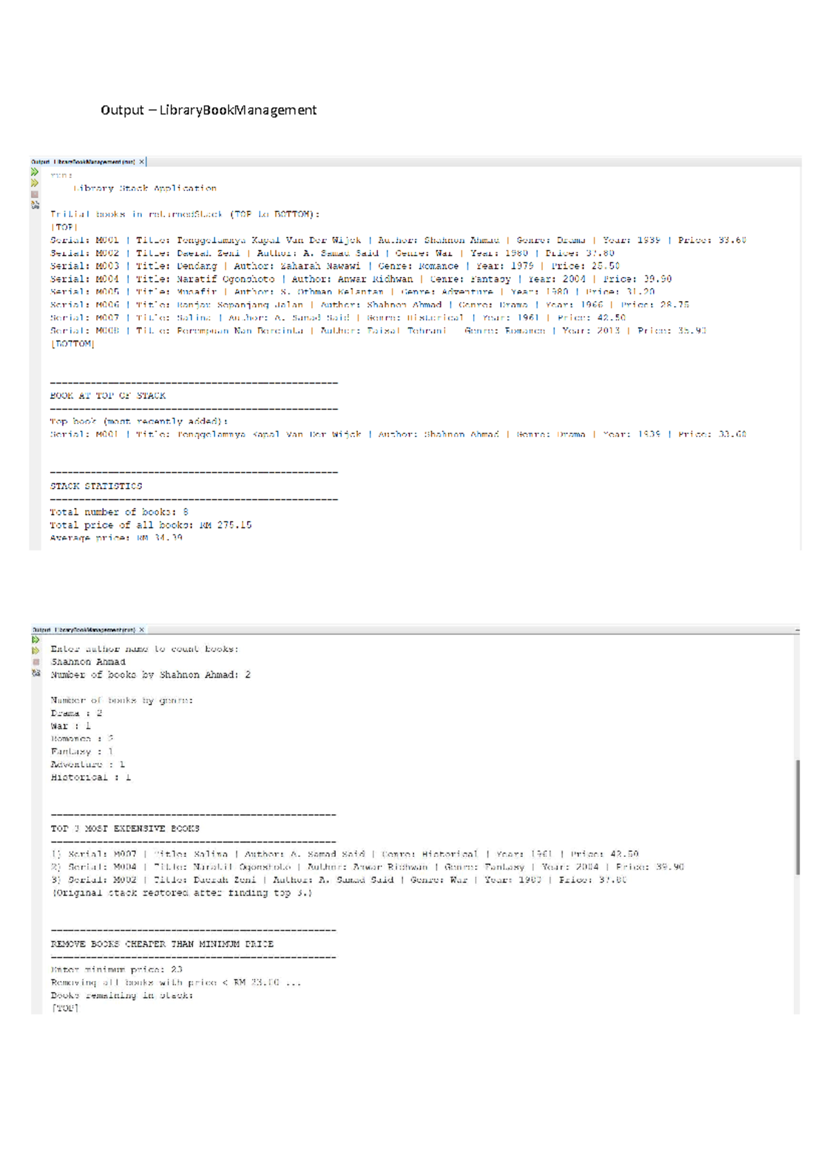 Library Management System Output: Book Stack Analysis - Studocu