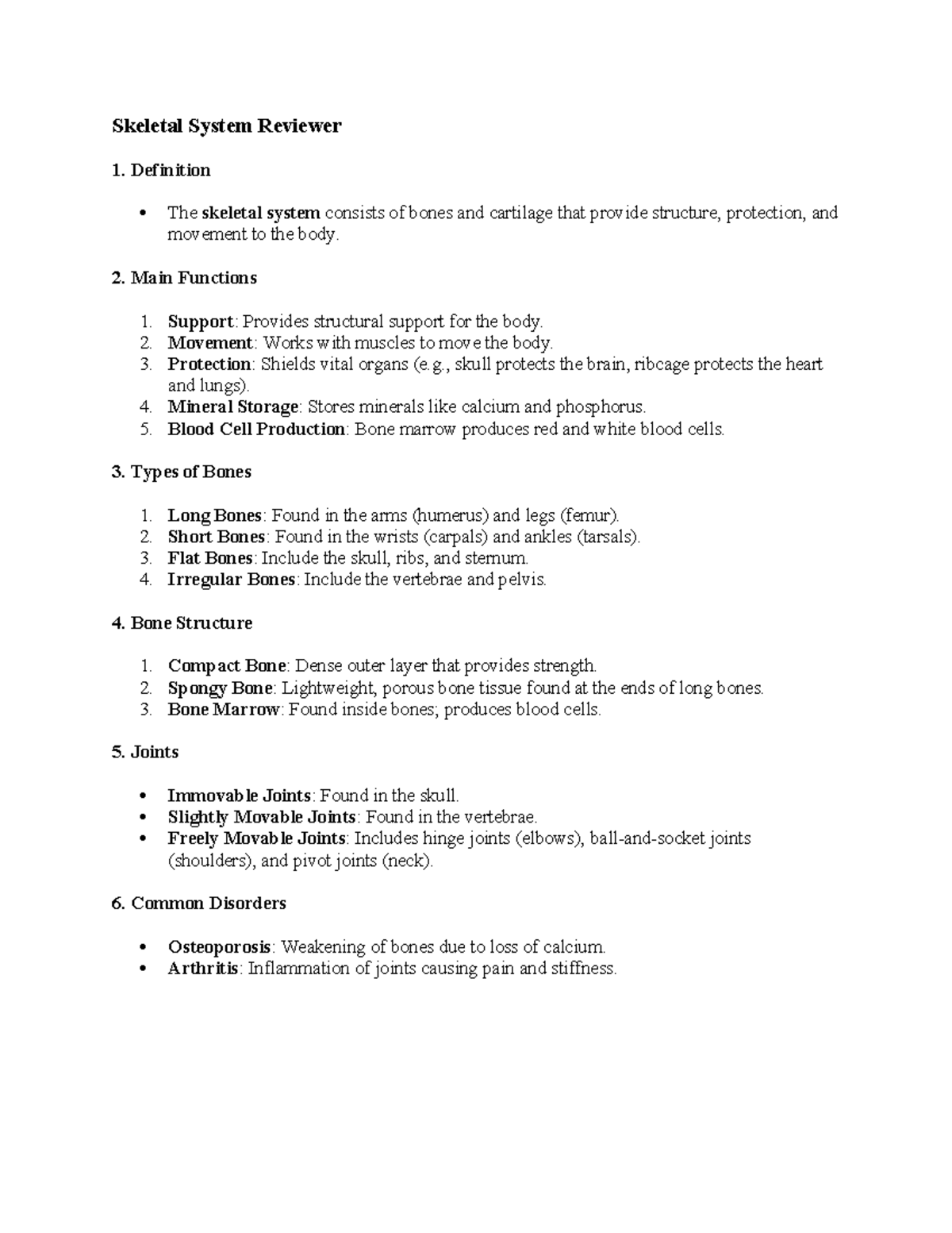 Skeletal System Review Guide: Key Concepts & Functions Explained - Studocu