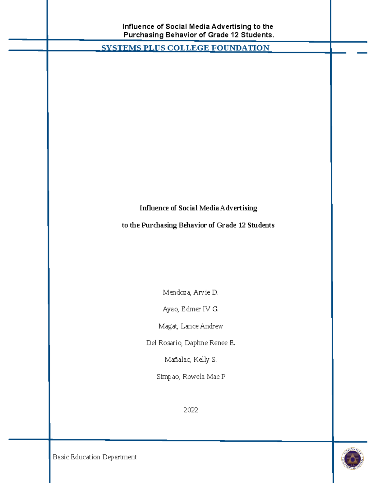 "The Impact of Social Media Advertising on Grade 12 Students' Purchases ...