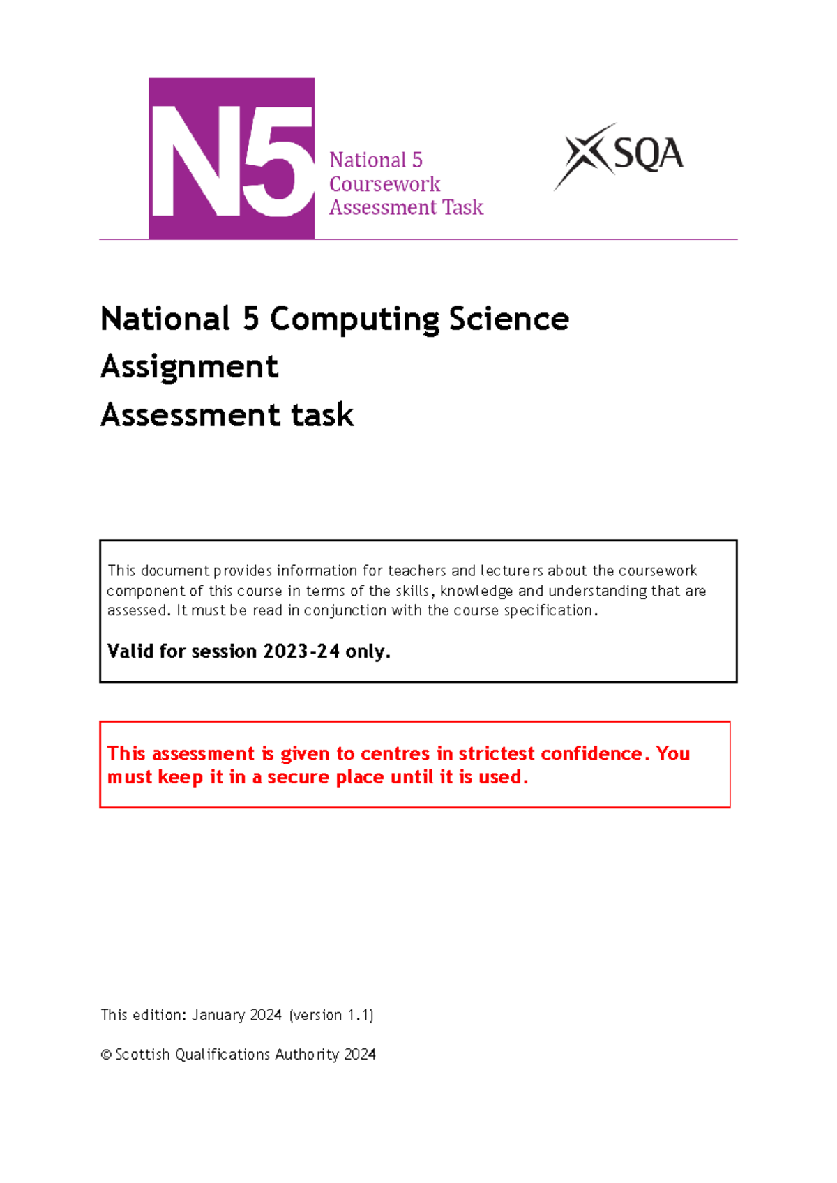 N5 Computing Science Assignment Assessment Task 2024 - Studocu