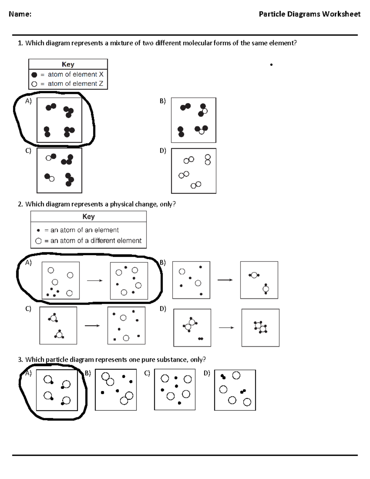 Particle Diagrams Worksheet for Understanding Mixtures and Changes ...