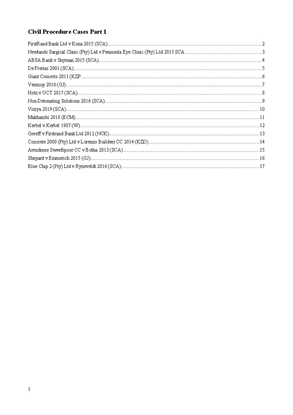 Civil Procedure Case Summaries and Key Legal Principles - Studocu