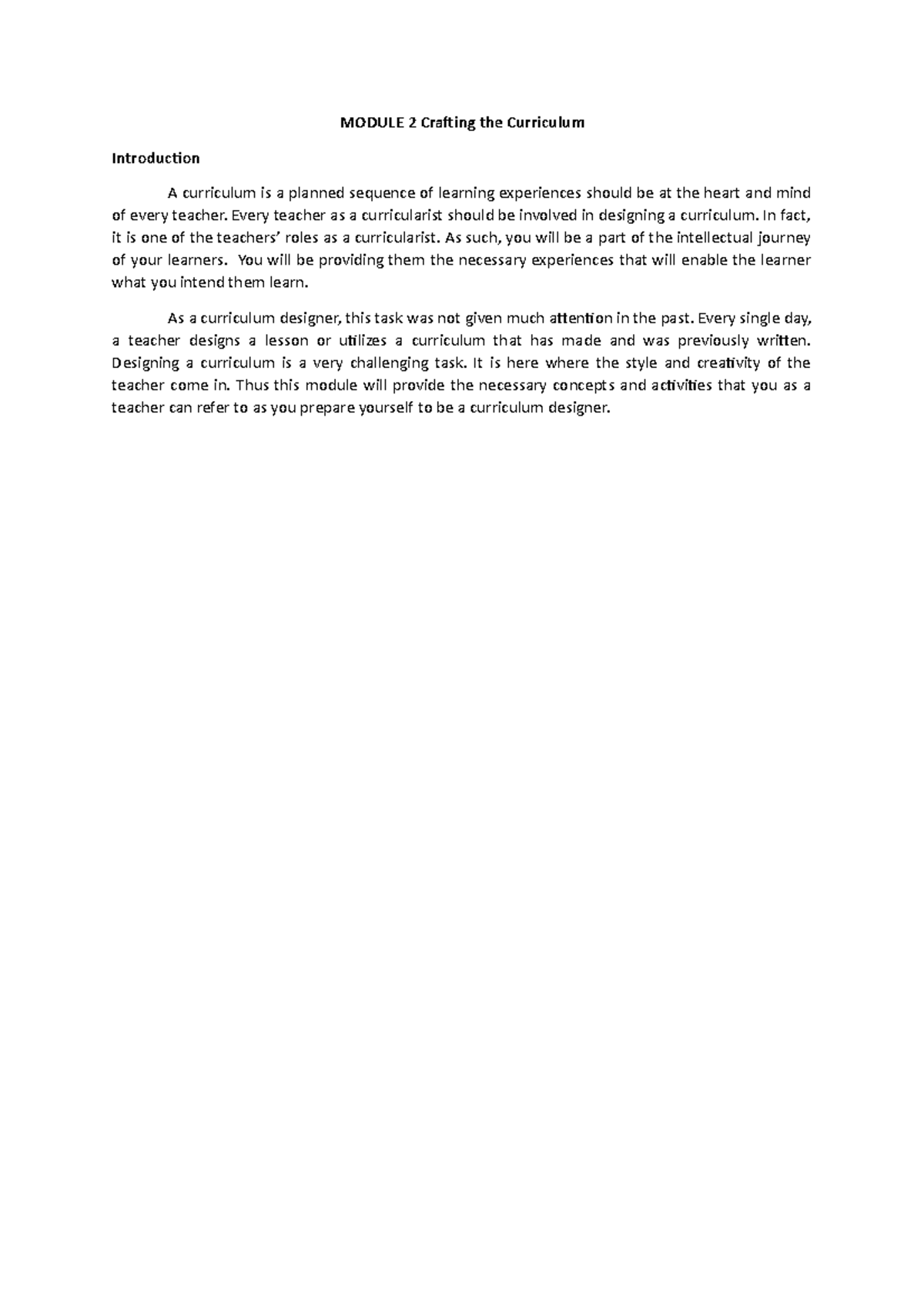 Chapter 2: Curriculum Crafting Strategies in Education (Module 2) - Studocu