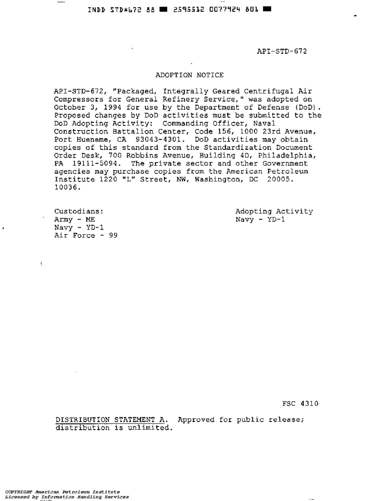 API STD 672 (3rd Ed 1996) Packaged Integrally Geared Centrifugal Air ...