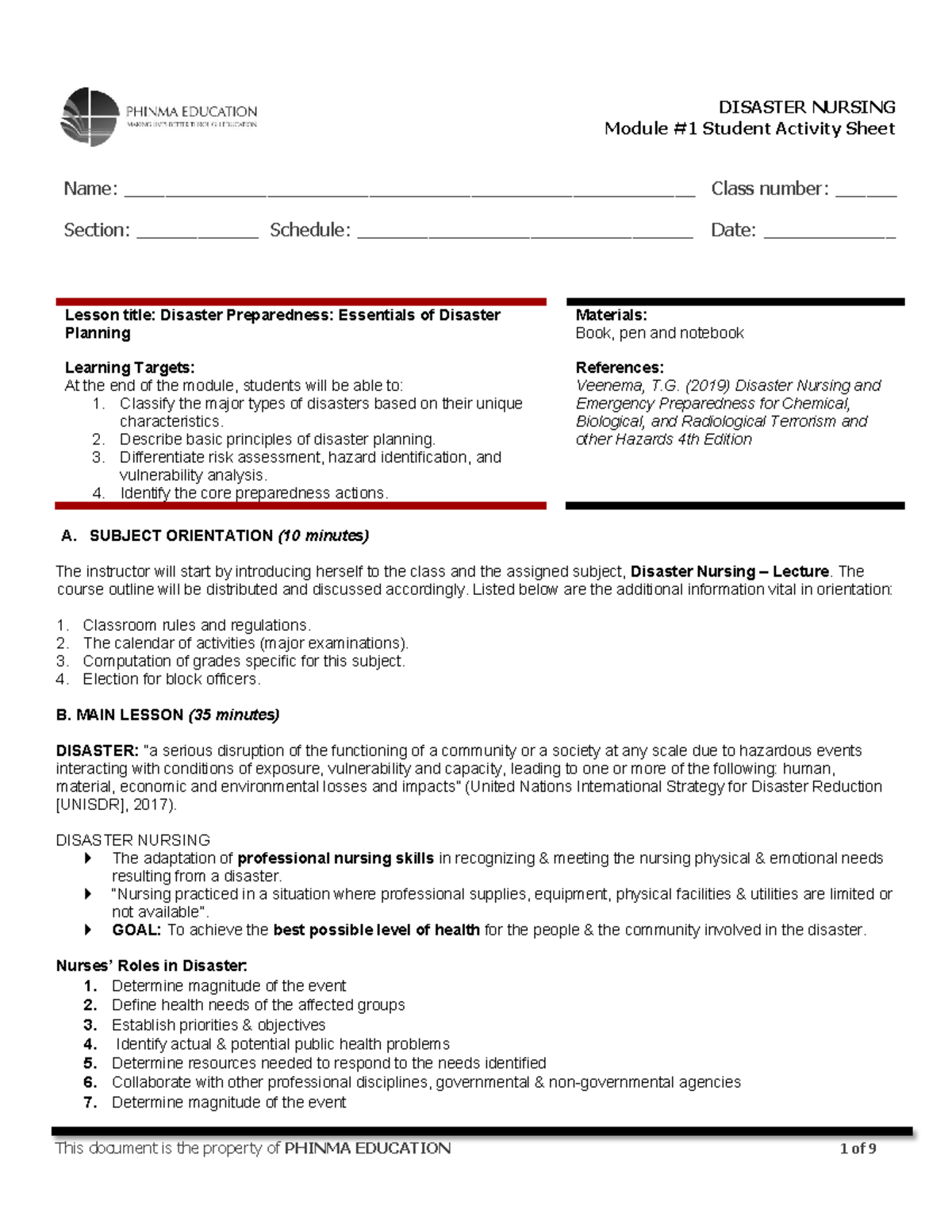 Disaster Nursing Lec SAS Module 1: Essentials of Disaster Planning ...