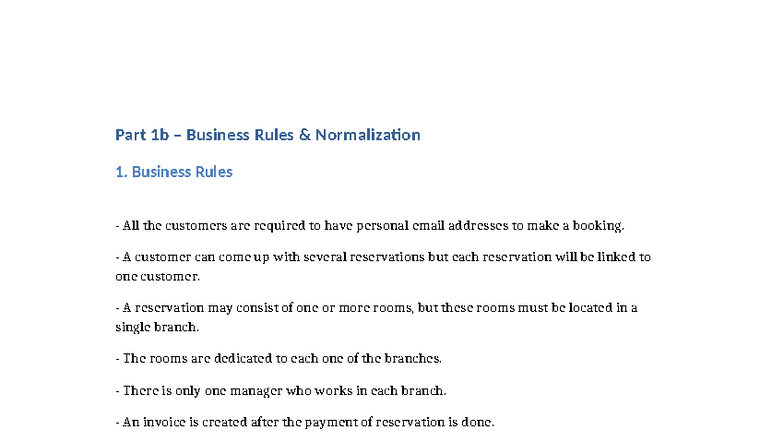 Part 1b: Business Rules & Normalization in DB Design - Studocu