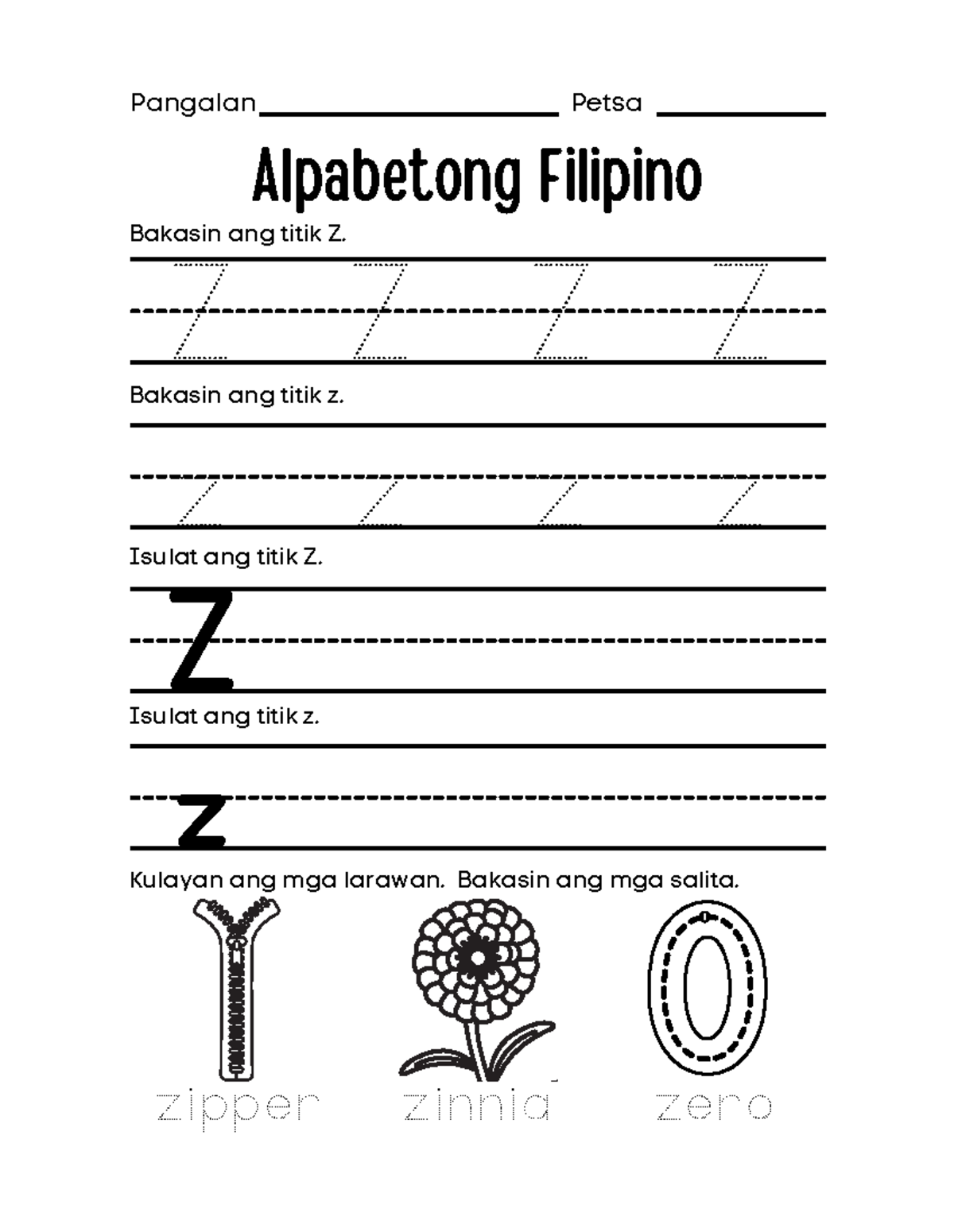 Alpabetong Filipino Titik Zz Worksheet - Pagbasa Kindergarten ...