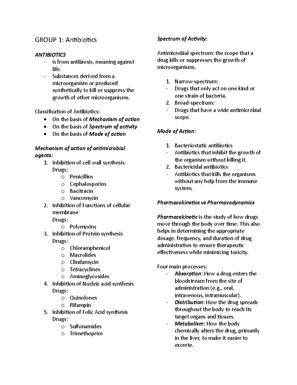 Antibiotics Notes 20Form-copy - GROUP 1: Antibiotics ANTIBIOTICS - is ...