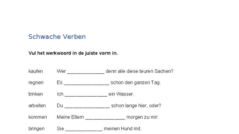 Basisgrammatica 3 - Schwache Verben und Personalpronomen Übungen ...