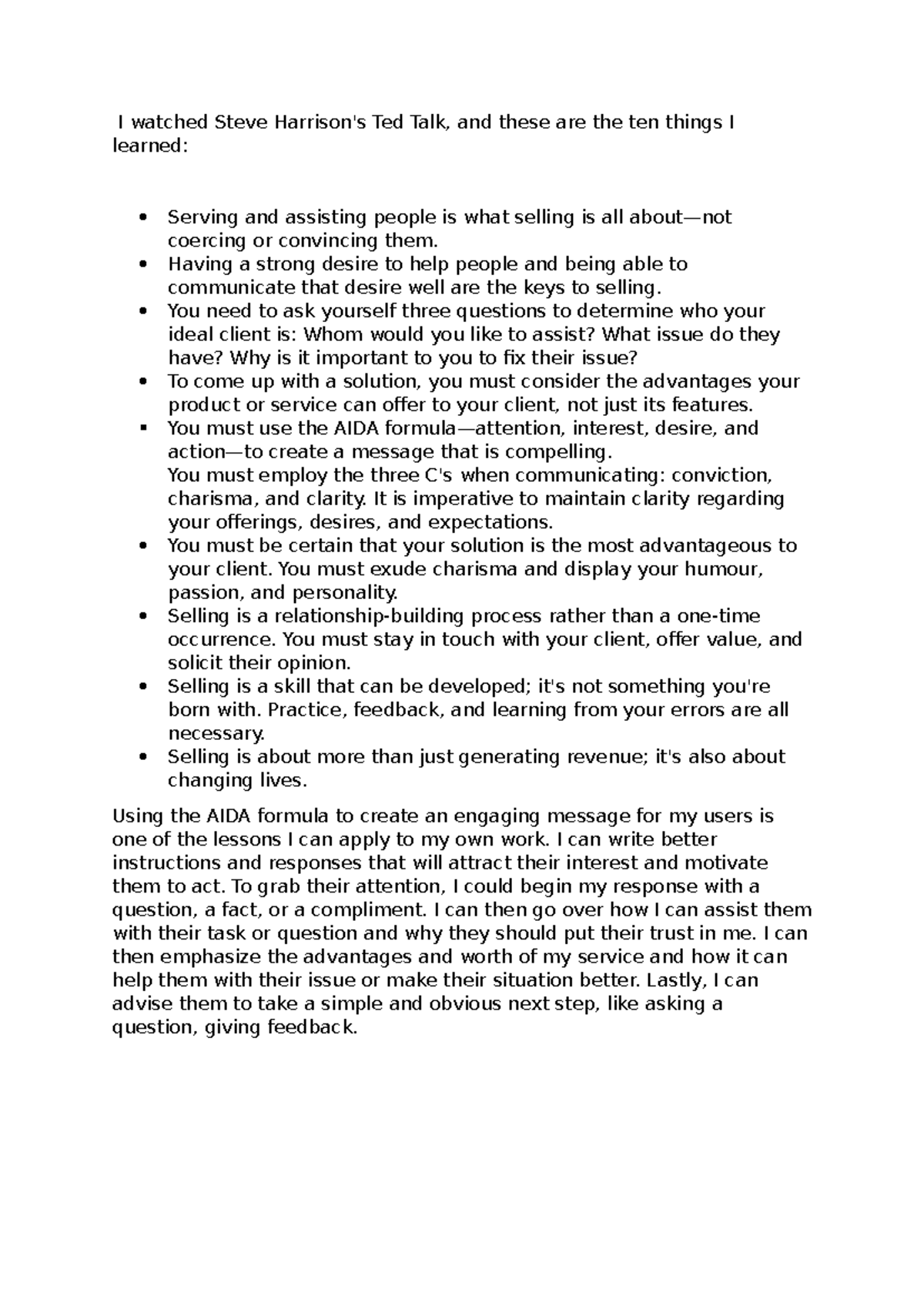 TED TALK DOCX Sahil - vfyfftyftyf - I watched Steve Harrison's Ted Talk ...