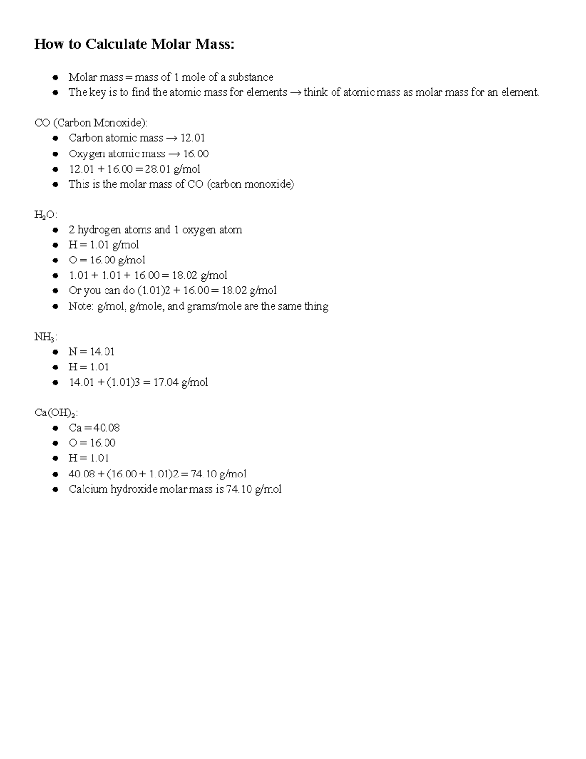 5. Moles - Detailed Notes on Molar Mass & Calculations - Studocu