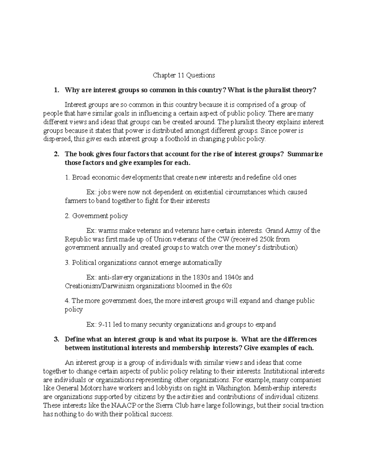 Ch. 11 Questions: Understanding Interest Groups in American Govt - Studocu
