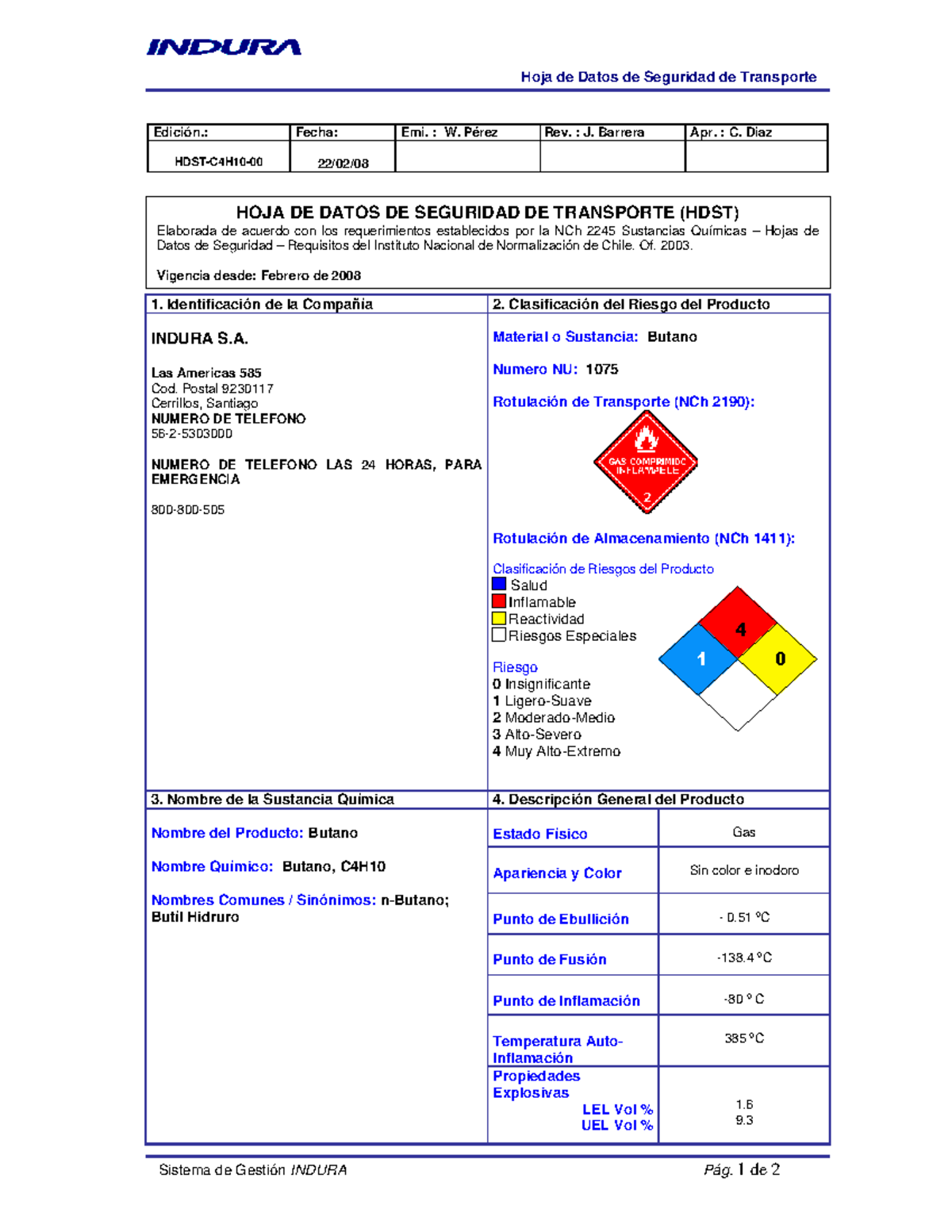 HDS de Seguridad de Transporte: Butano - NCh 2245 - Studocu