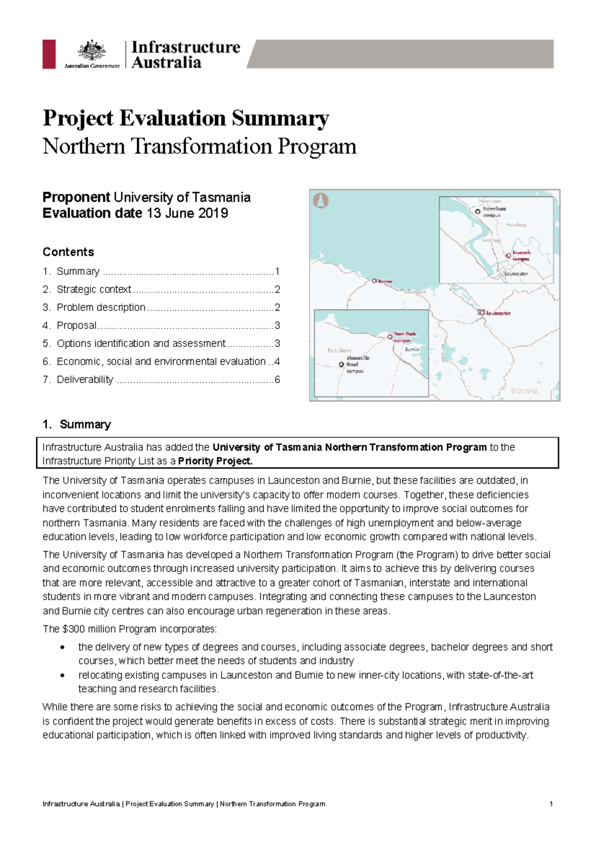 Utas Project Evaluation Summary: Northern Transformation Program - Studocu