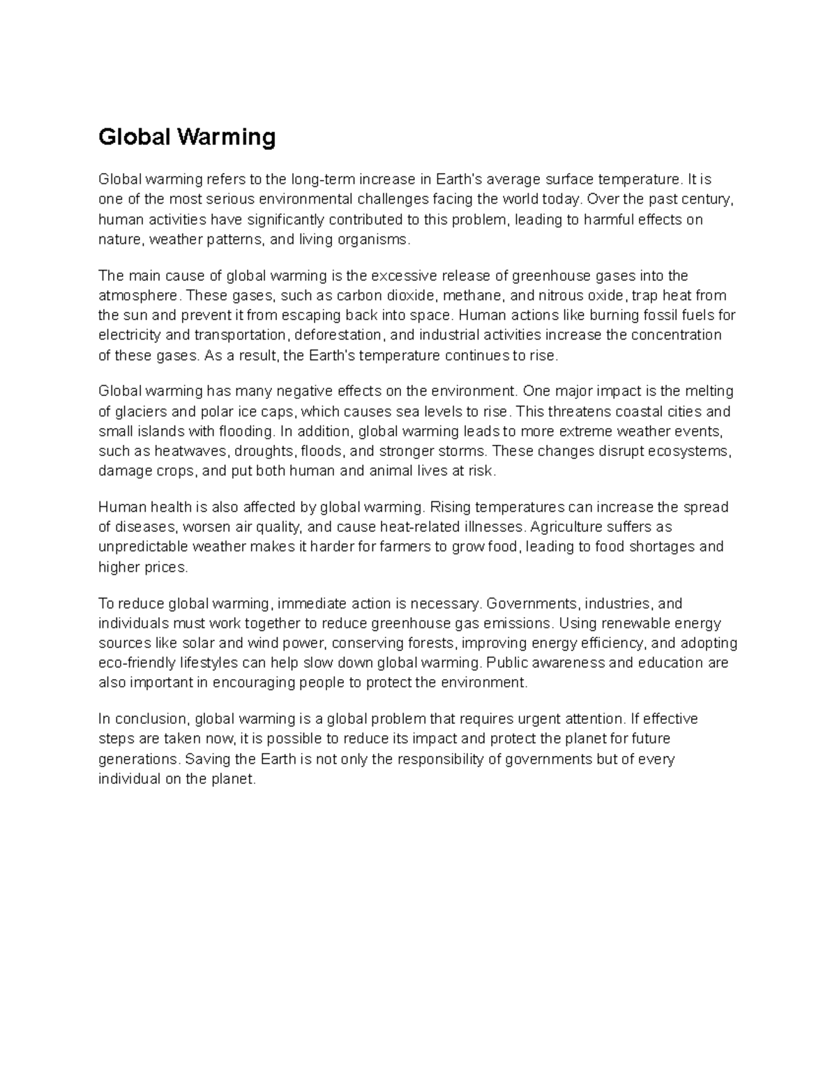 Global Warming - Essay on Environmental Challenges and Solutions - Studocu