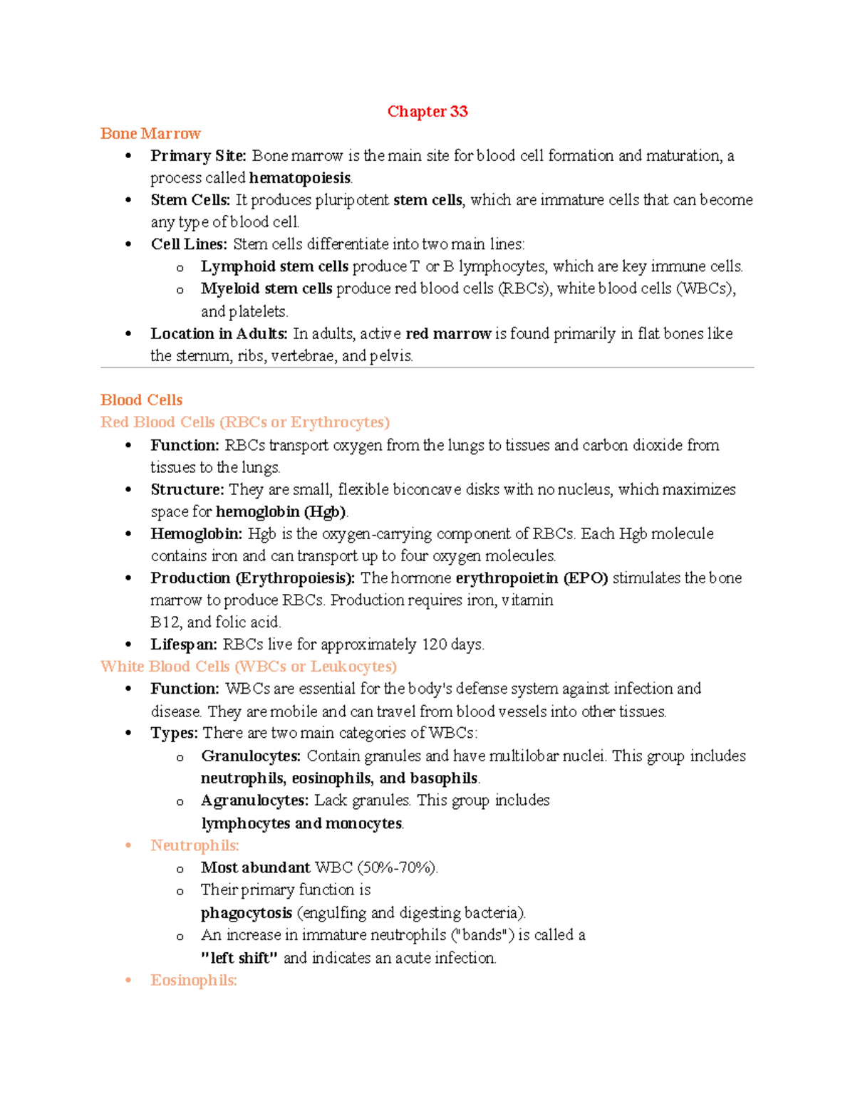 Med Surg Chapter 33 - Bone Marrow and Blood Cell Formation - Studocu