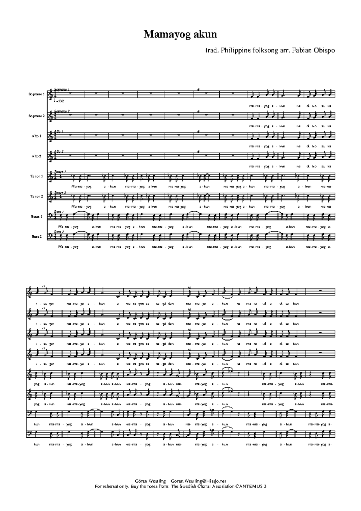 Mamayog Akun: Philippine Folksong Arrangement for Choir - Studocu