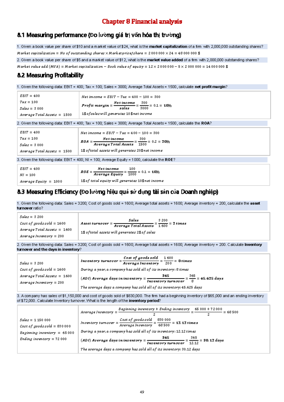 Chapter 8 Financial Analysis: Performance Measurement & Cash Cycle (FIN ...