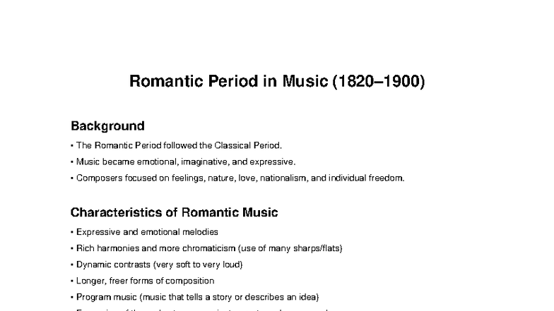 Romantic Period Music Reviewer - Romantic Period in Music (1820–1900 ...